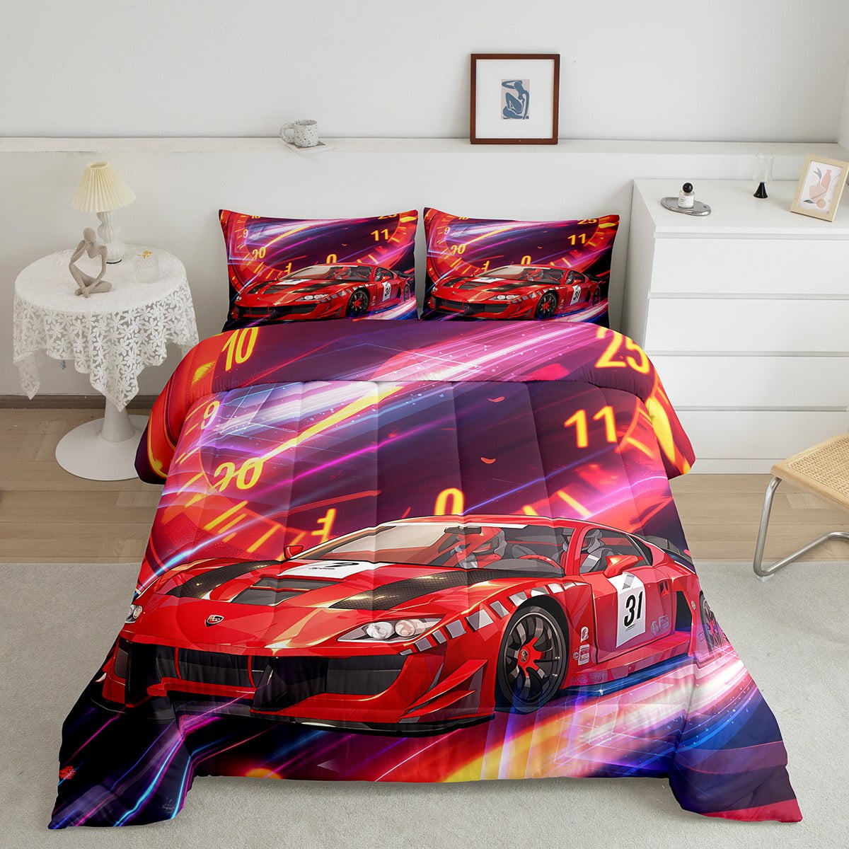 YST Kids Race Car Bedding Sets King Sports Car Comforter Set,Speed ...