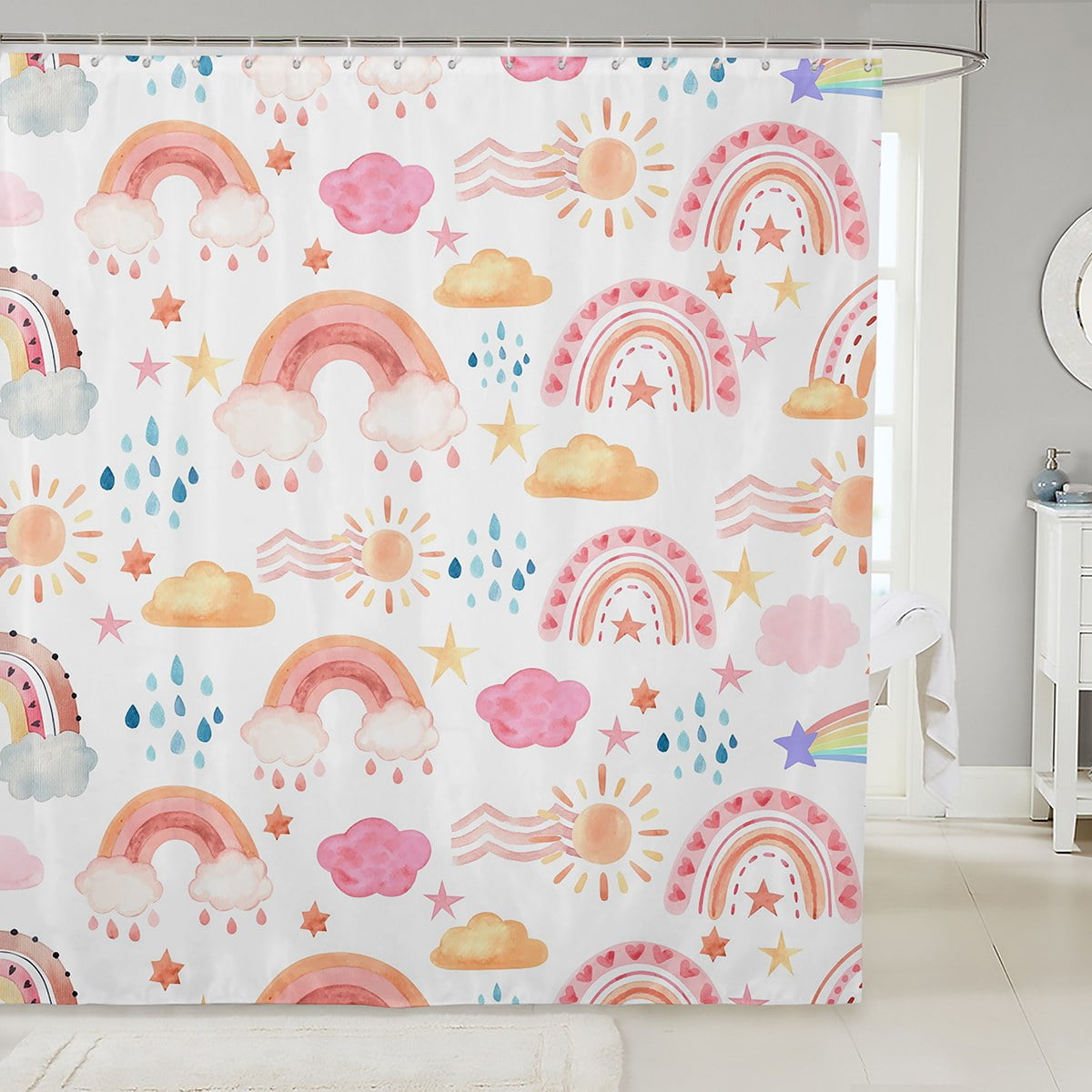 Rainbow Bath Curtain, Cloud Raindrop Bathtub Shower Curtain Women ...