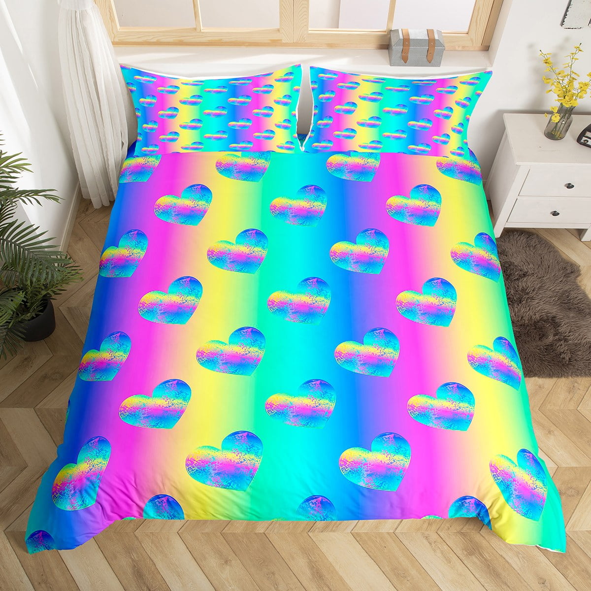 YST Kids Rainbow Comforter Cover Psychedelic Galaxy Bed Set, Neon ...