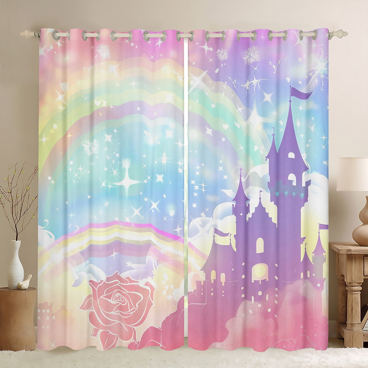 YST Kids Rainbow Curtains & Drapes Castle Dreamy Curtains For Girls ...
