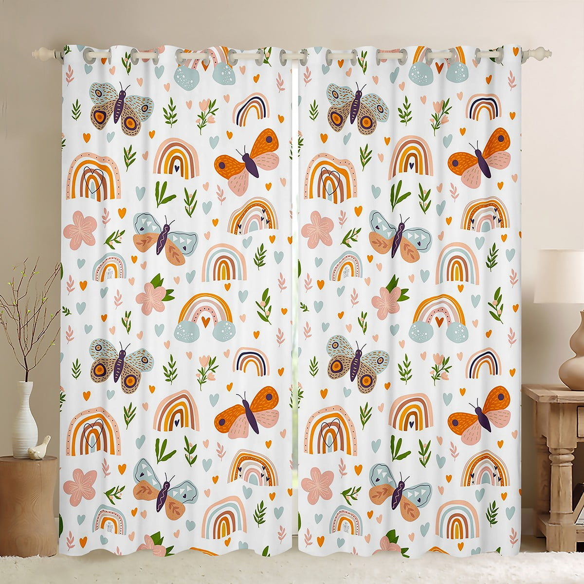 YST Kids Rainbow Curtains & Drapes for Girls Toddler Cute Butterfly ...