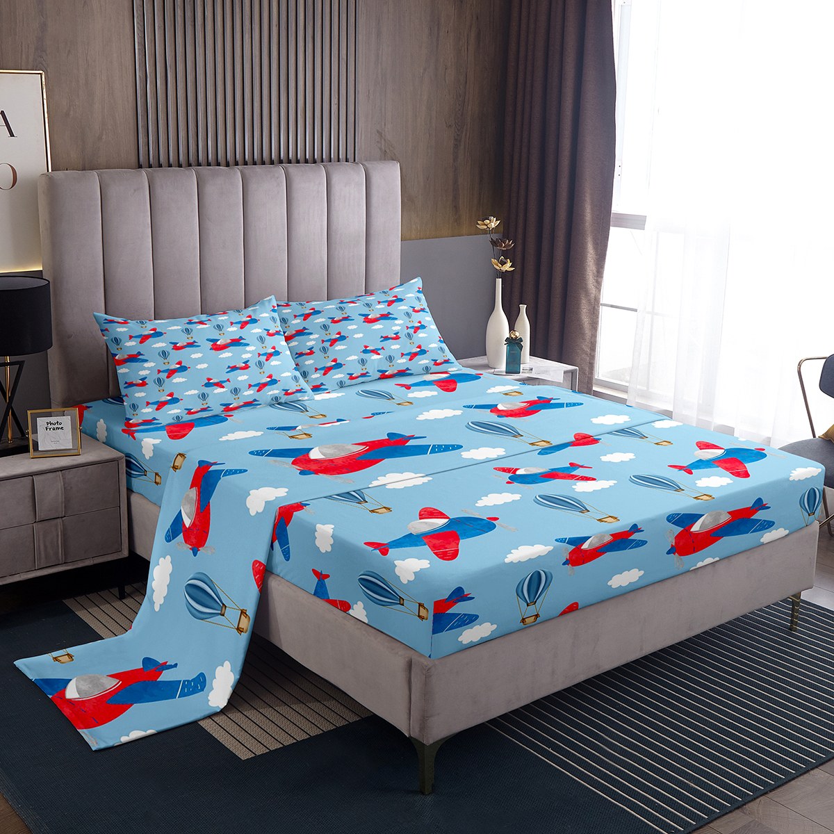 Erosebridal Red Blue Plane Twin Sheets Cartoon Aircraft Bed Set, Sky ...