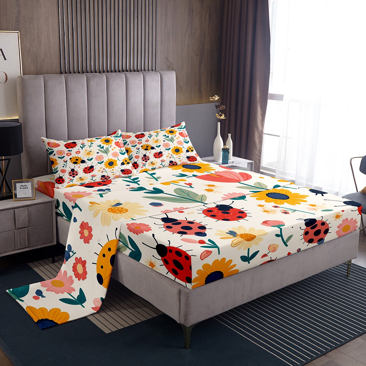 YST Kids Red Ladybug Bed Sheets Cartoon Ladybugs Sheet Set Twin Size ...