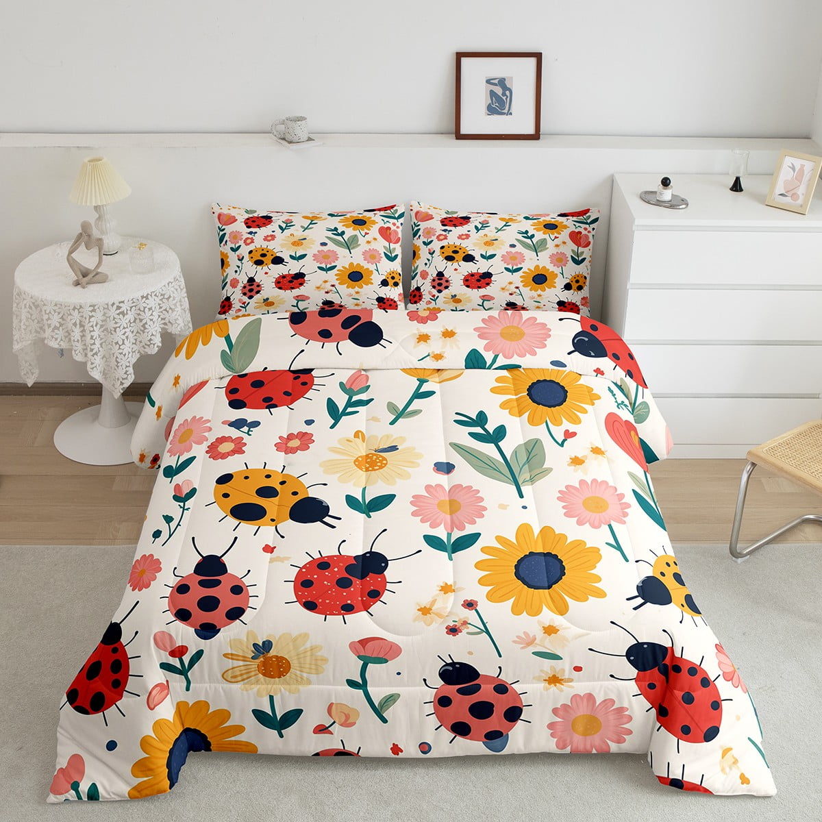 YST Kids Red Ladybug Comforter Set Cartoon Ladybugs Bedding Set King ...