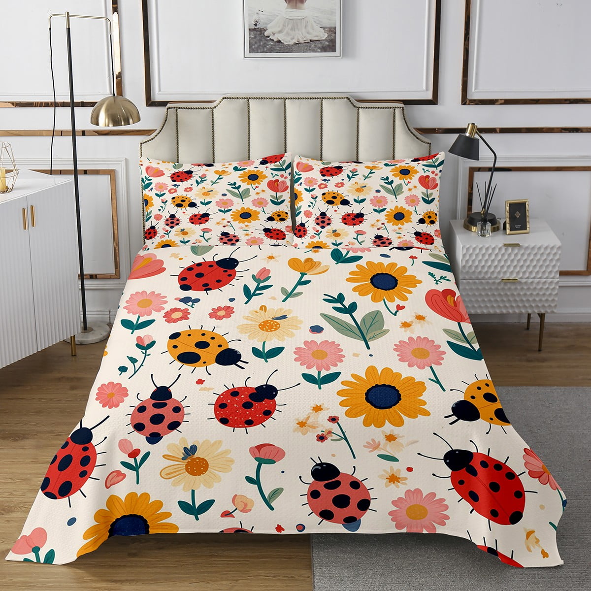 YST Kids Red Ladybug Quilt Set Cartoon Ladybugs Bedspread Set Twin Size ...