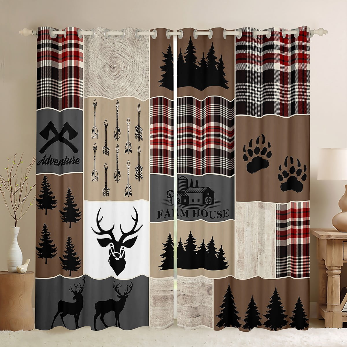 YST Kids Retro Rustic Lodge Curtains, Deer Elk Curtains & Drapes For ...