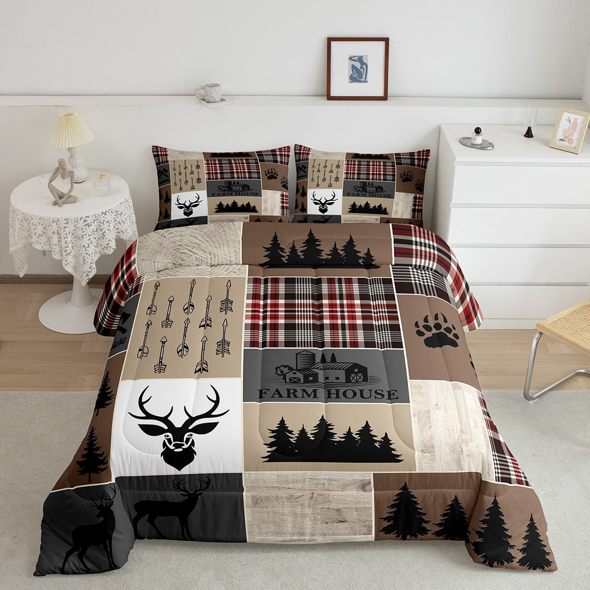 Erosebridal Retro Rustic Lodge Quilt, Deer Elk Comforter Set Twin Size ...