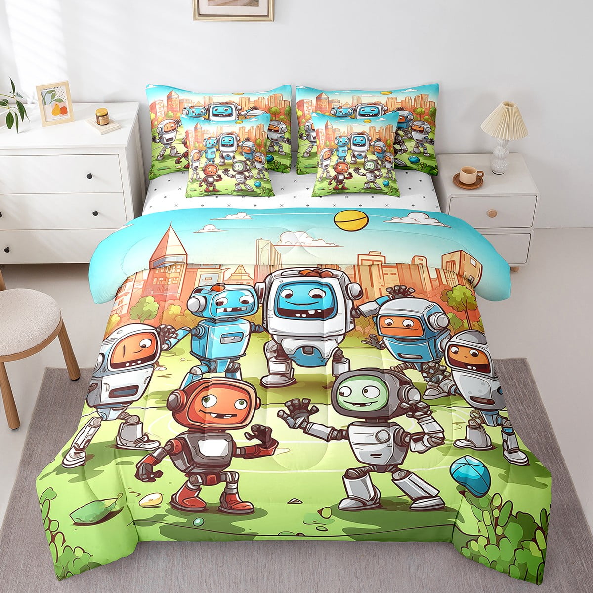 YST Kids Robot Bedding Sets 7-Piece For Kids Boys Girls Cartoon Robot ...