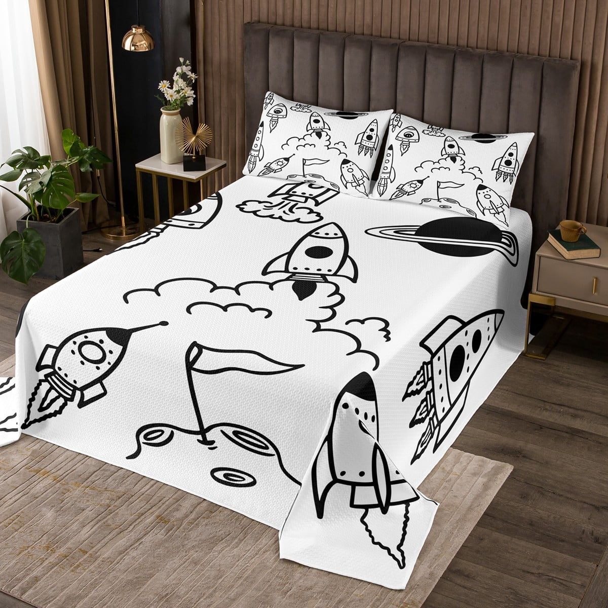 YST Kids Rocket Coverlet Set Space Rocket Travel Boys Twin Bedspread ...