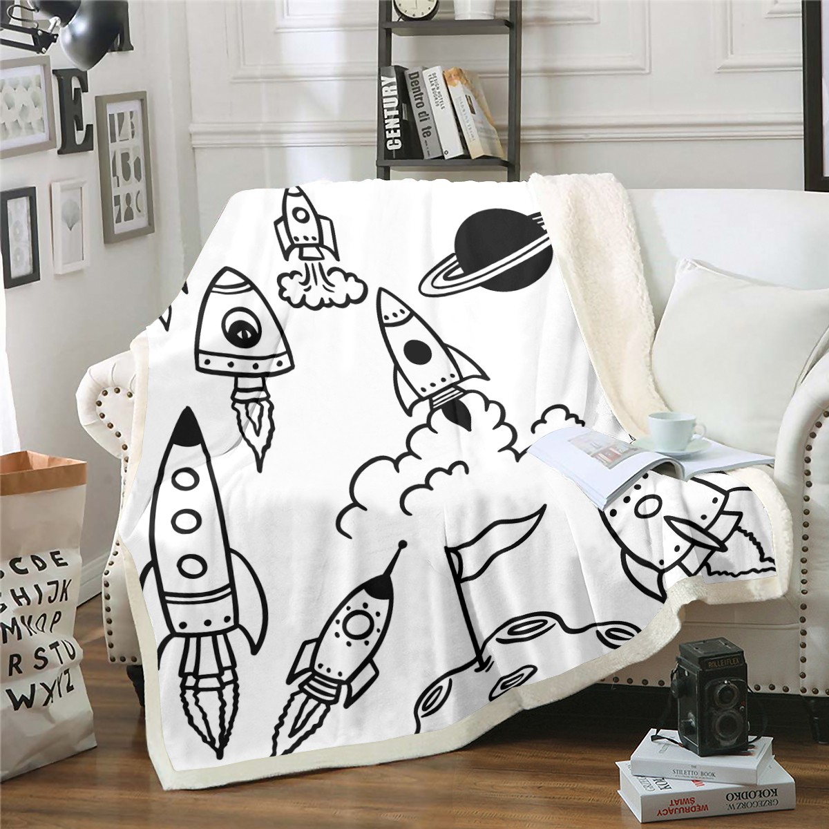 Rocket Fuzzy Blanket Space Rocket Travel Throw Size Throw Blanket ...