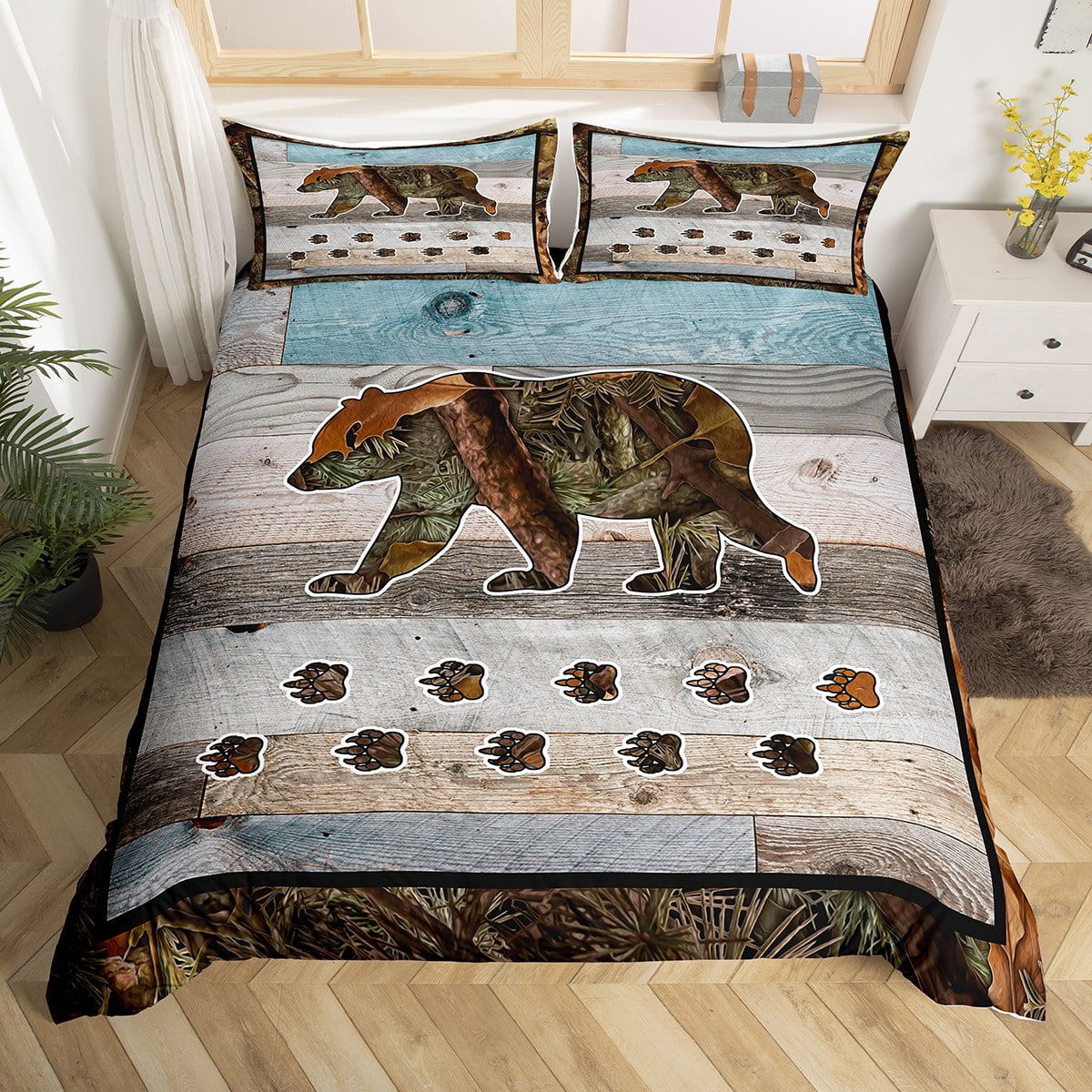 Erosebridal Rustic Bear Duvet Cover Twin Farmhouse Barn Door Camo Bedding Set Camouflage Hunting ...
