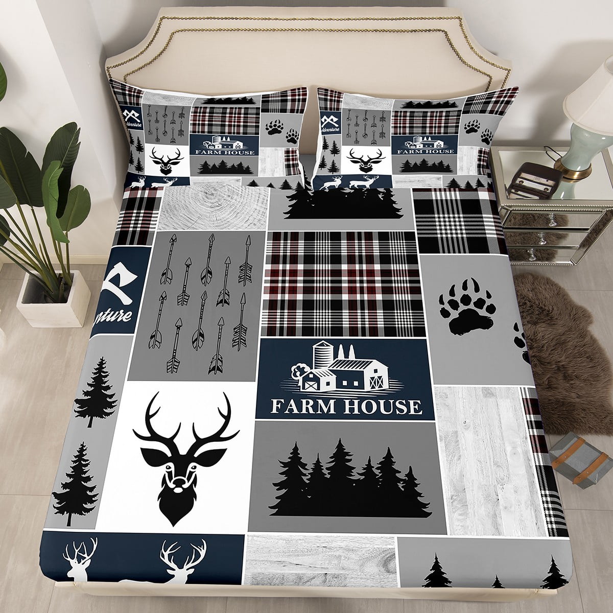 YST Kids Rustic Farmhouse Bed Sheets Queen Size, Retro Woodland Deer ...