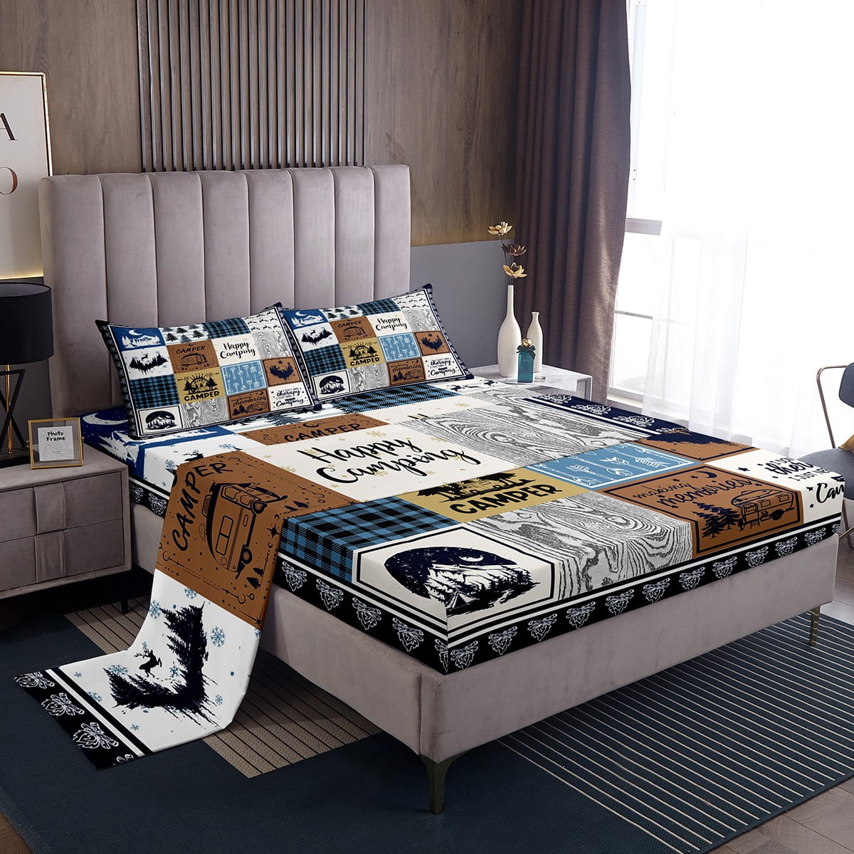 RV Camper Bed Sheets Set Full,Happy Camping Themed Bedding Set for ...