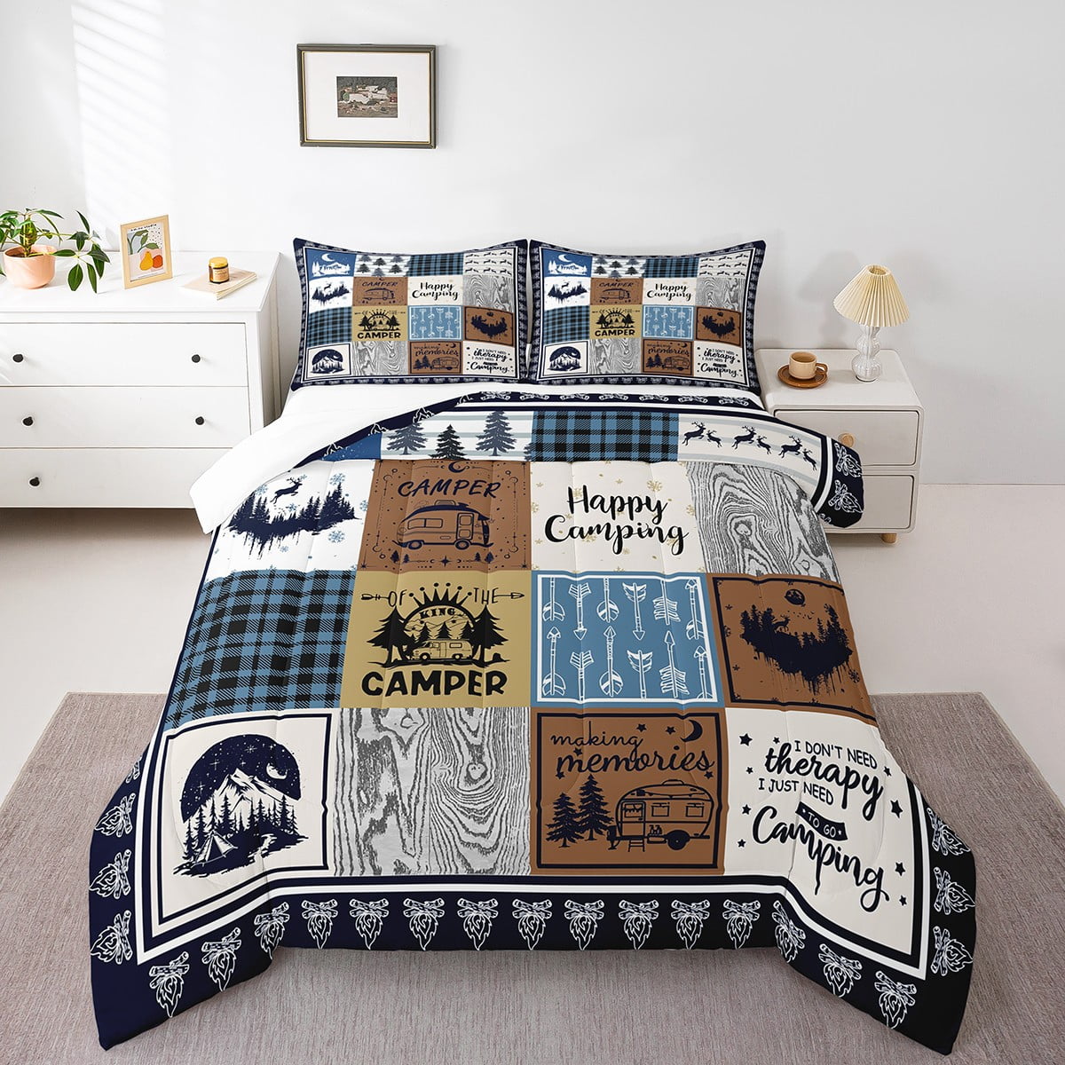 YST Kids Rv Camper Comforter Set Queen,Happy Camping Themed Bedding Set ...