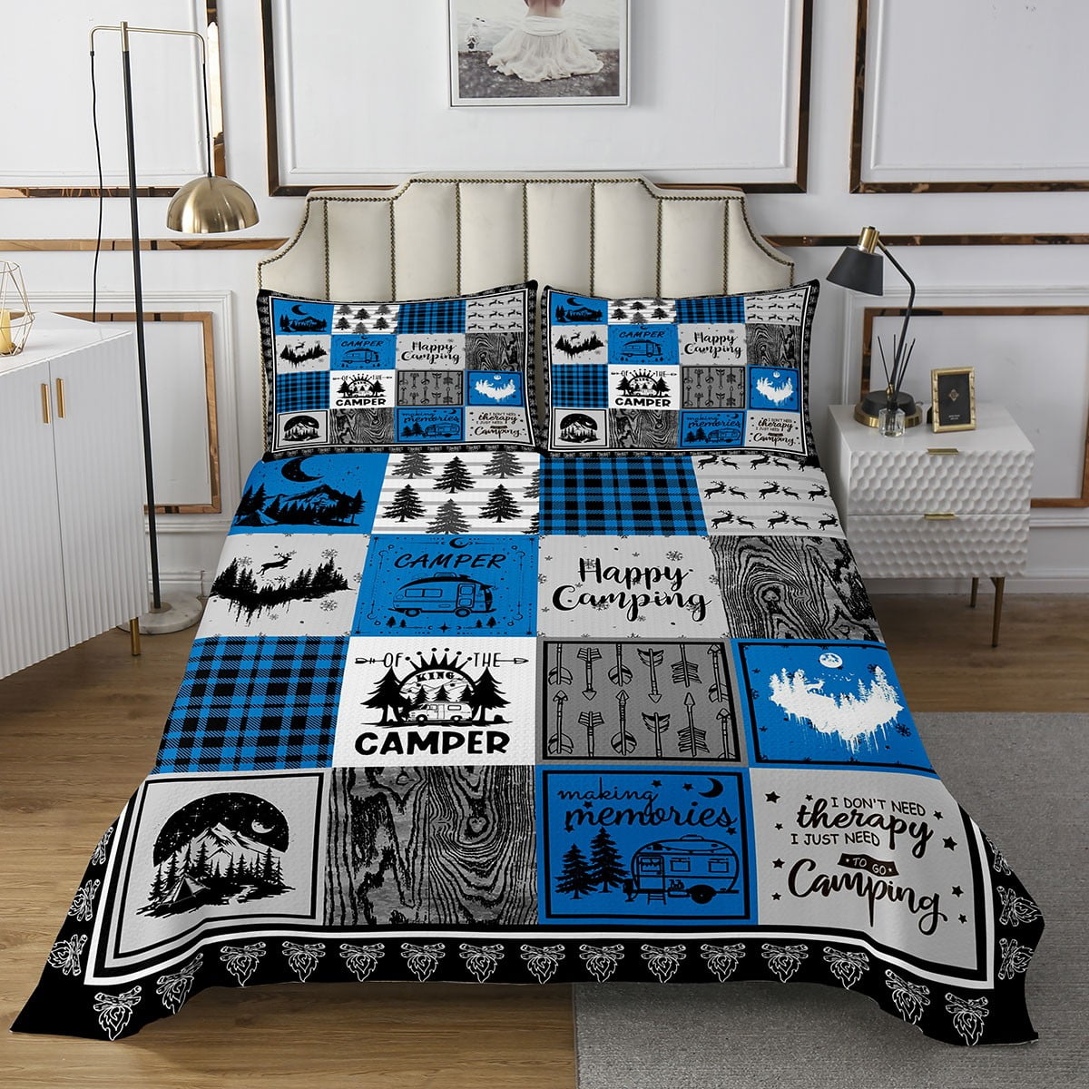 RV Camper Quilt Bedding Set King,Rustic Cabin Camping Bedspread for ...