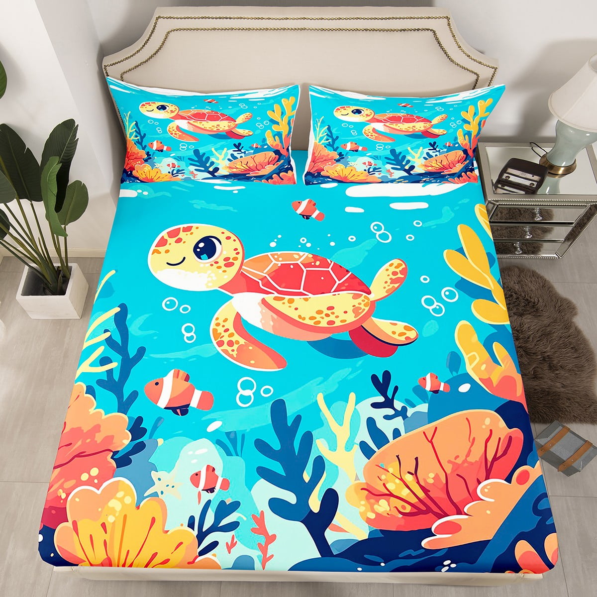 YST Kids Sea Turtle Bedding Queen Size Cute Cartoon Animal Bed Sheets ...