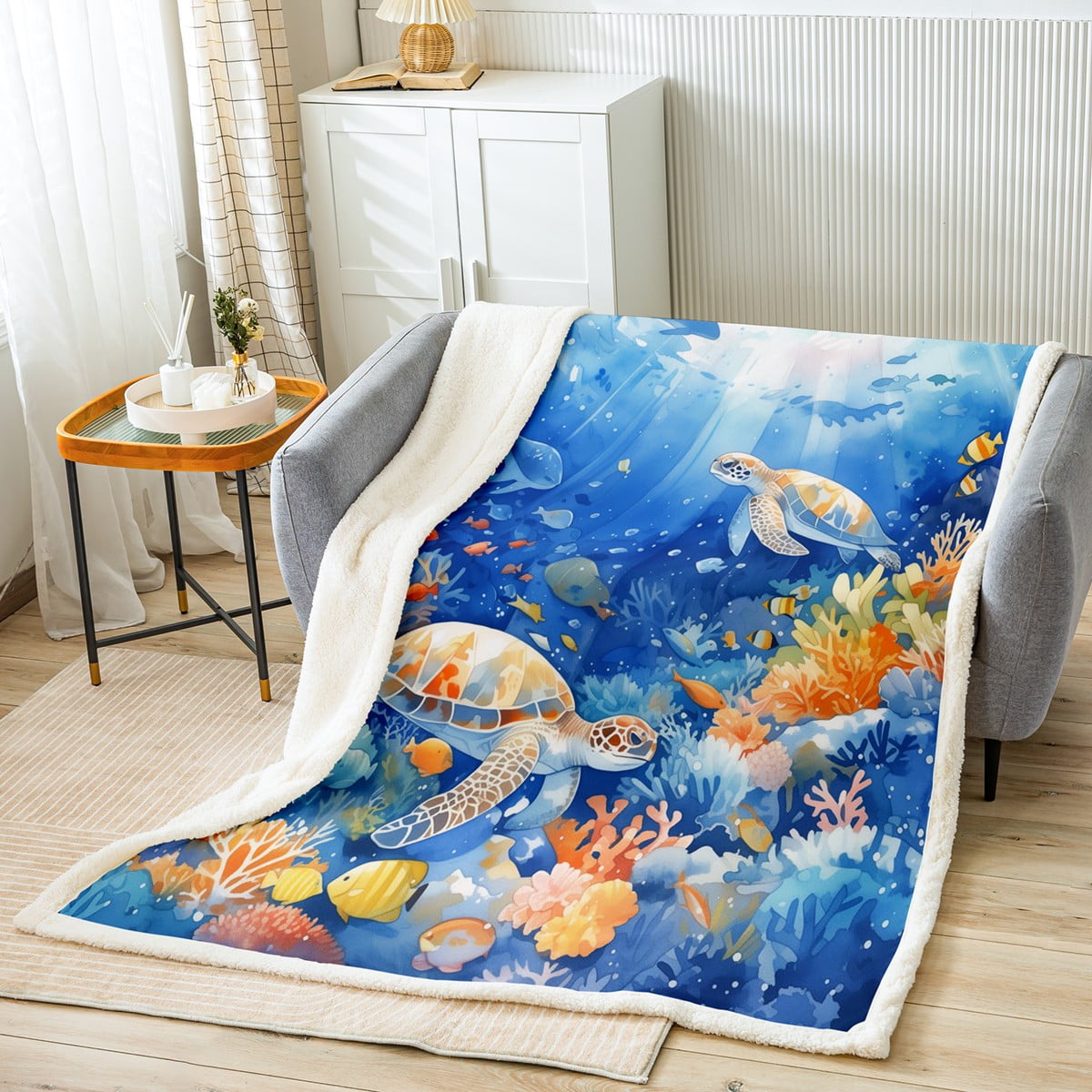 YST Kids Sea Turtle Throw Blanket Throw Rainbow Fish Coral Blanket For ...