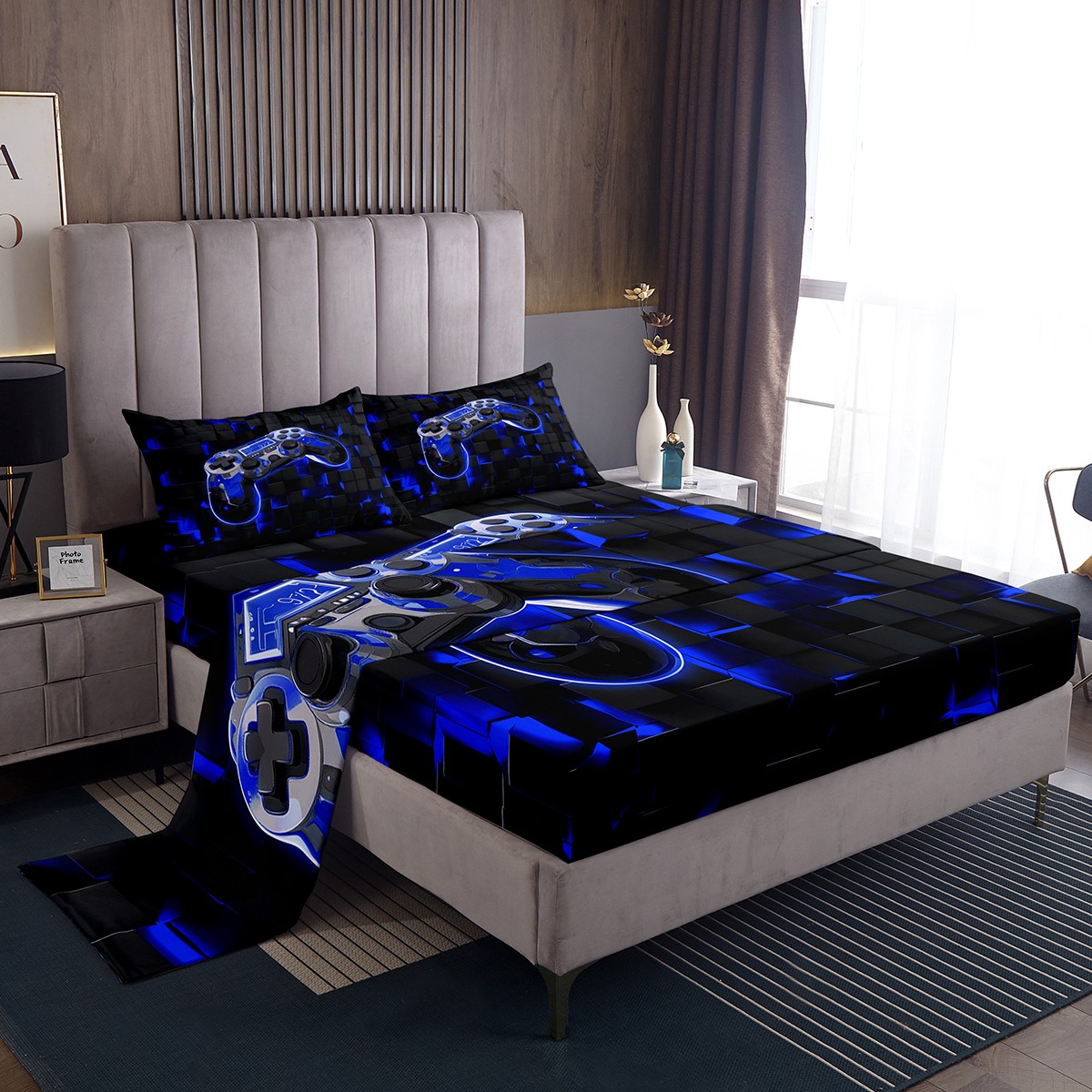 Sheets Full Size Game Console Bed Sheets Set Teen Black Blue Cool ...