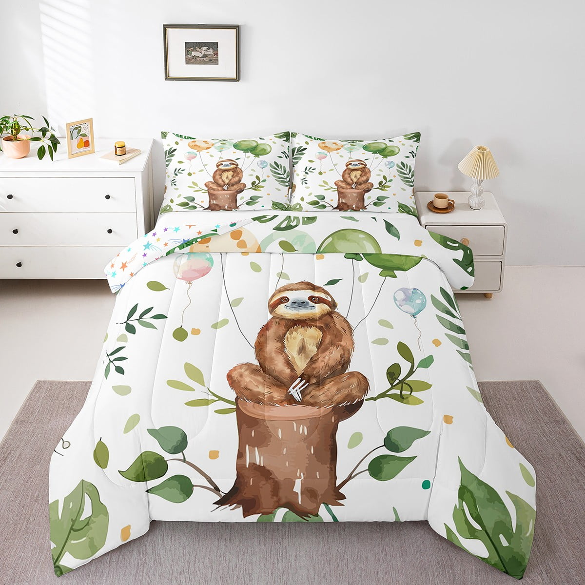 YST Kids Sloth Bedding Set Twin Cartoon Wild Safari Animal Comforter ...
