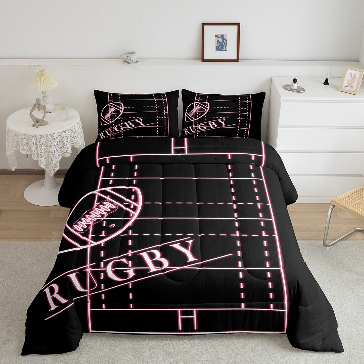 Soccer Bedding Set King Pink Comforter Set, Ball Gamer Duvet Insert ...