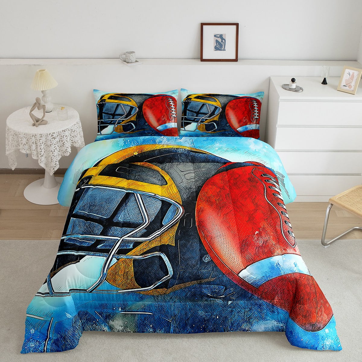 YST Kids Soccer Comforter Set Queen American Football Bedding Set ...