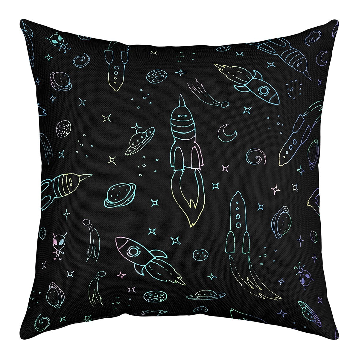 YST Kids Space 16x16 inch Throw Pillow Cover for Boys Girls,Neon Rocket ...