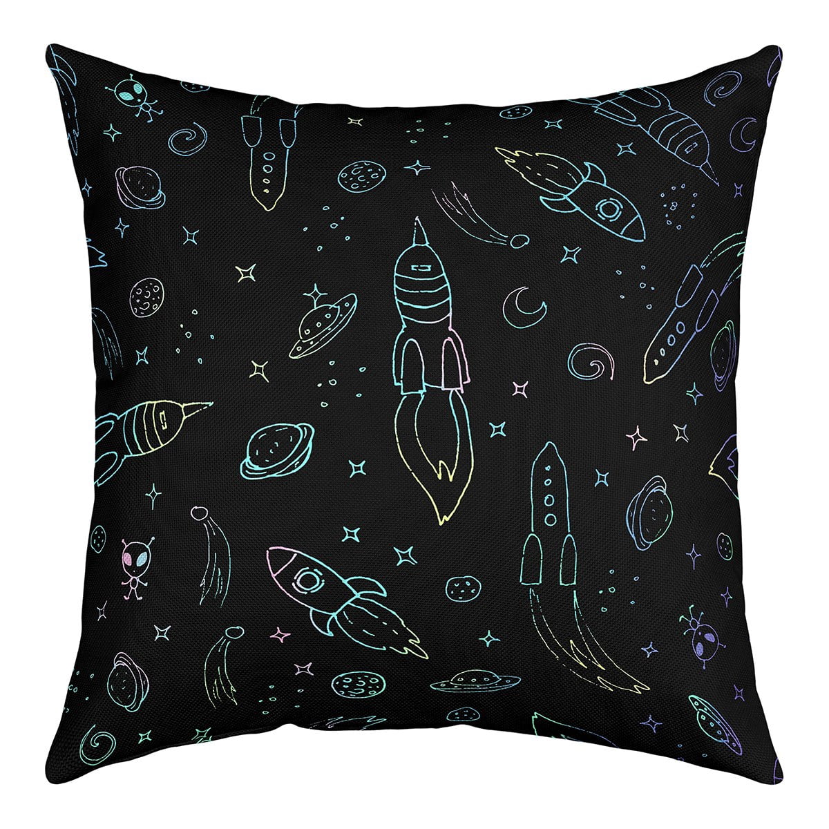Space 22x22 inch Throw Pillow Cover ,Neon Rocket Planet Pillow Cover ...