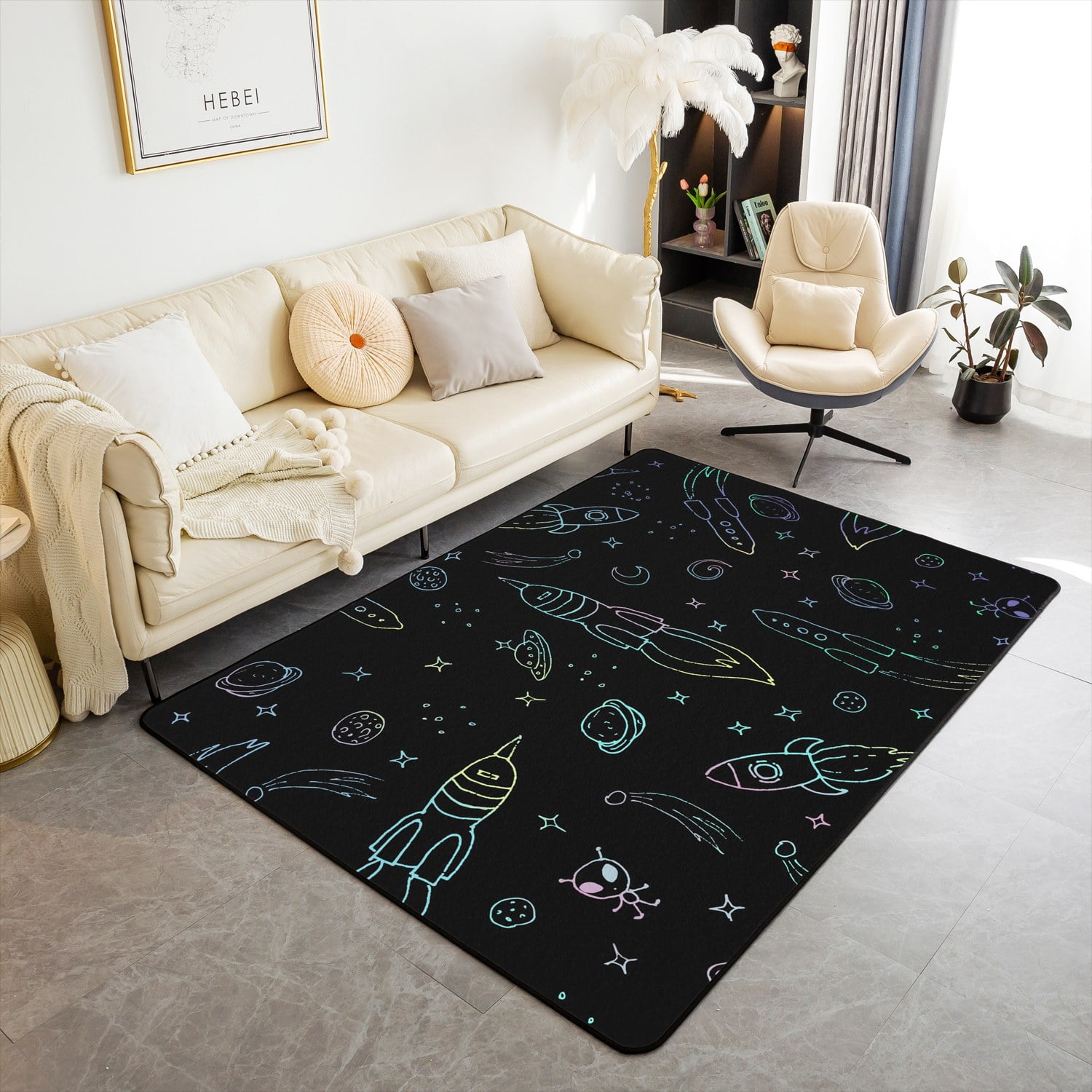 Erosebridal Space 3x5 for Bedside Area Rug ,Neon Rocket Planet Carpet ...