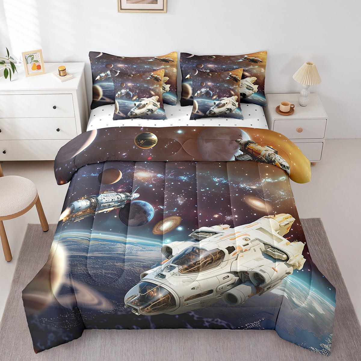YST Kids Spaceship Rocket Bedding Twin Size 7Pcs Outer Space Comforter ...