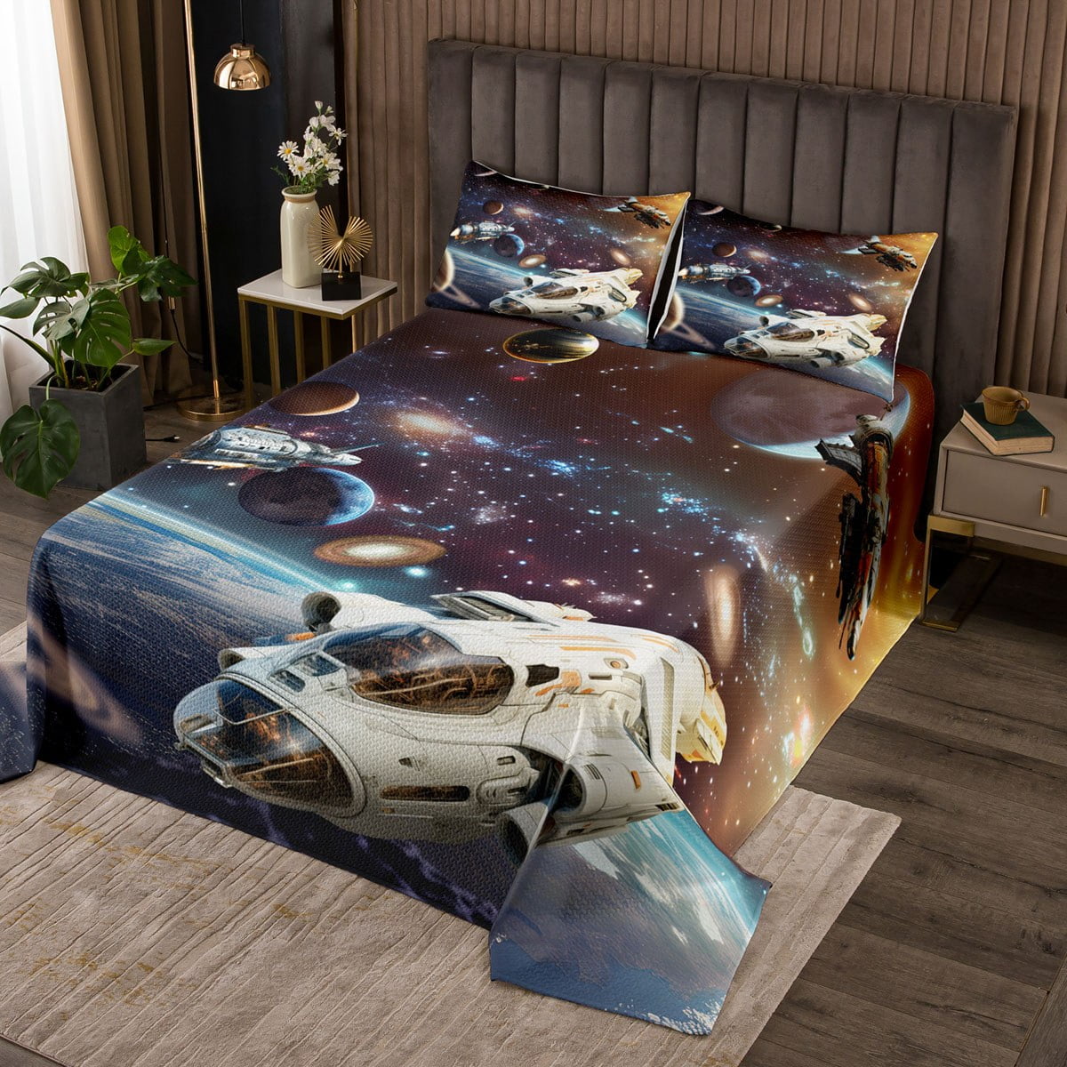 Erosebridal Spaceship Rocket Twin Bedspread Set Outer Space Coverlet ...