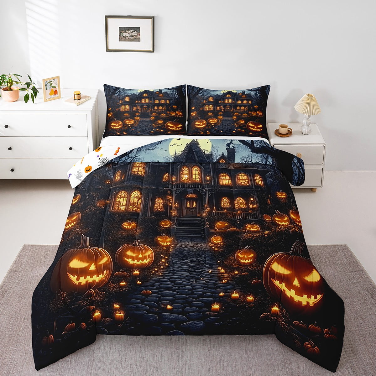YST Kids Spooky Pumpkin Full Comforter Set,Horror Halloween Castle ...
