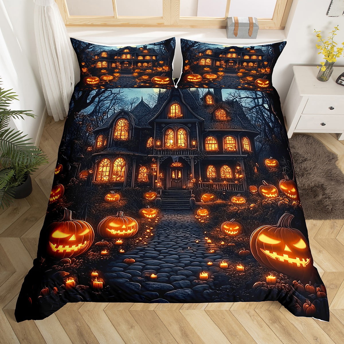 YST Kids Spooky Pumpkin Queen Duvet Cover,Horror Halloween Castle ...