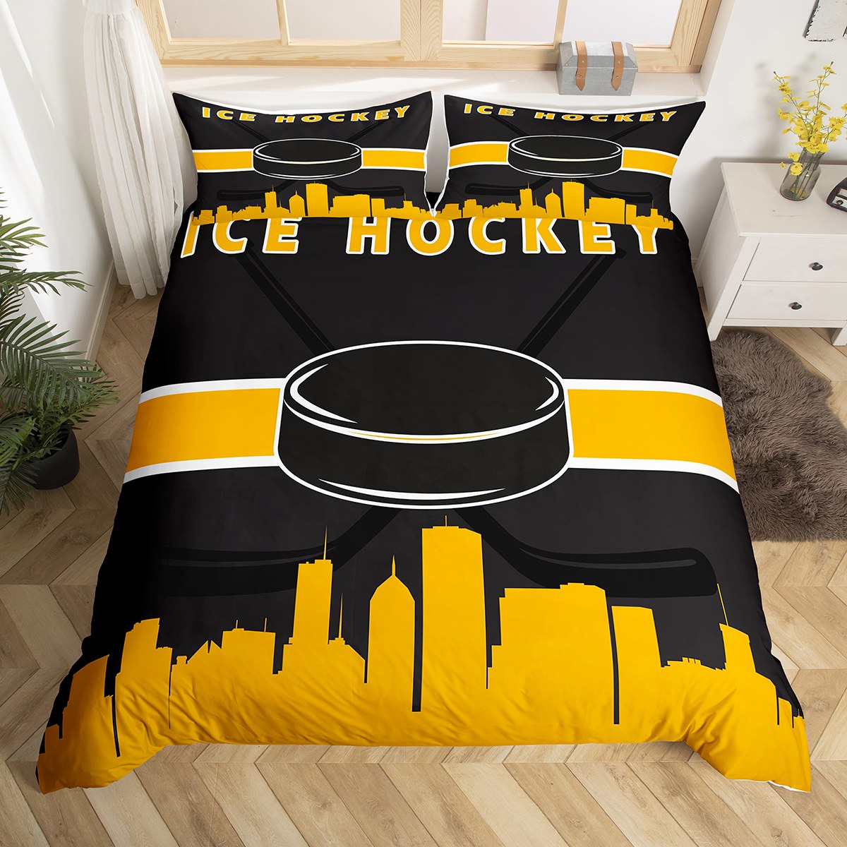 YST Kids Sport Bed Set for Boys Ice Hockey Duvet Cover Queen Size, Game ...