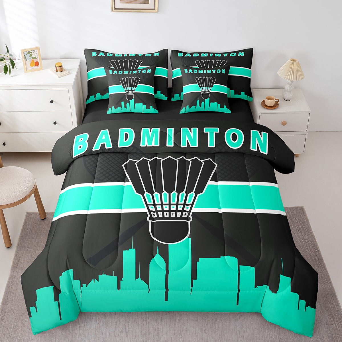Sport Bedding Comforter Sets 7-Piece Badminton Bedding Set, Game Gaming ...