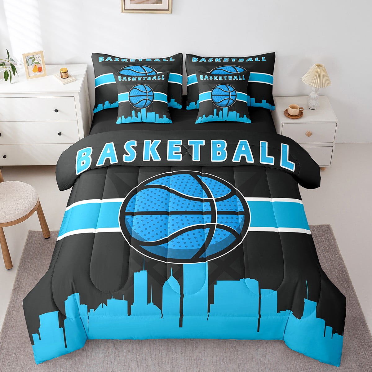 YST Kids Sport Bedding Twin Size 7pcs for Boys Basketball Comforter Set ...