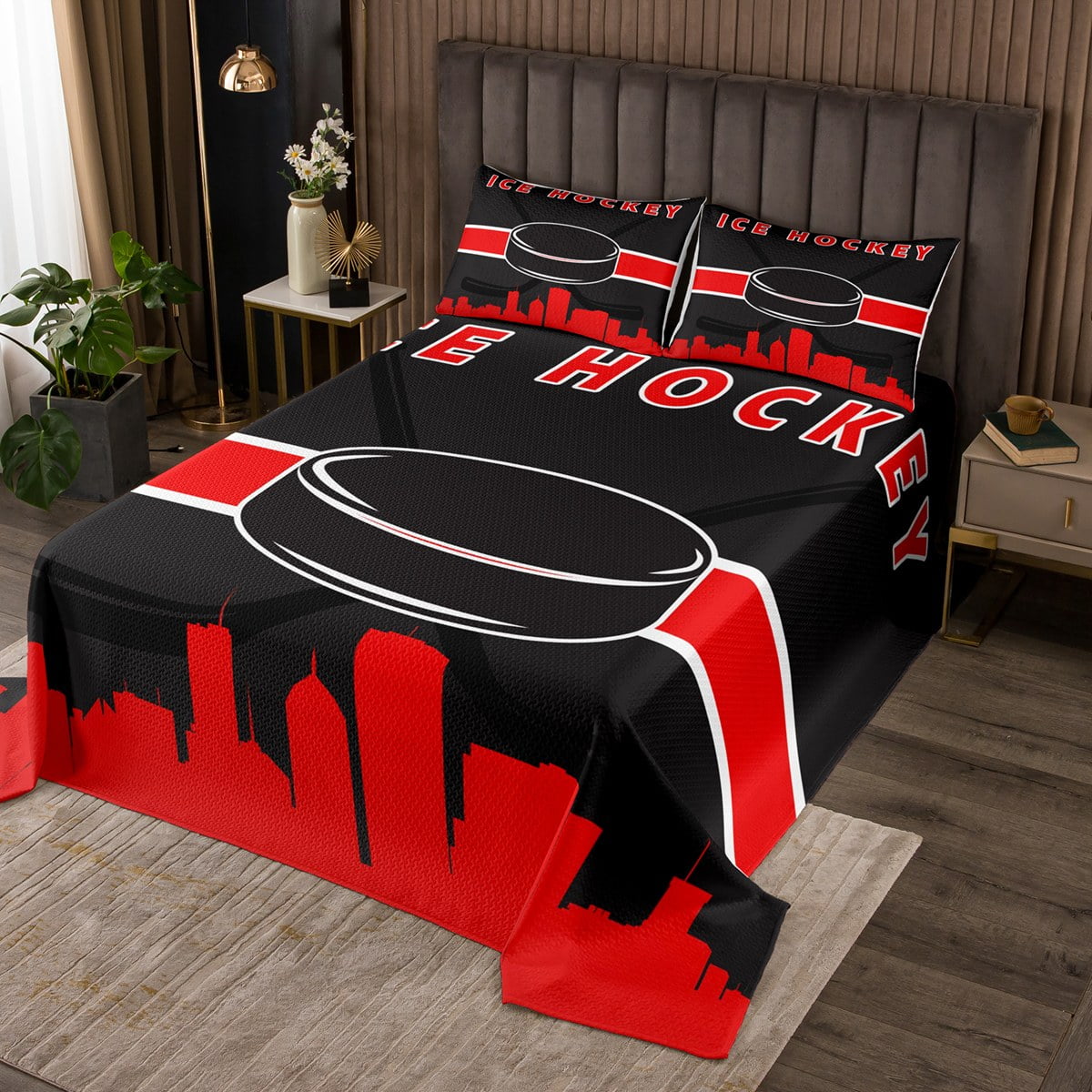 Sport Coverlet Twin Size Ice Hockey Bedding Set, Game Gaming Bedspread ...