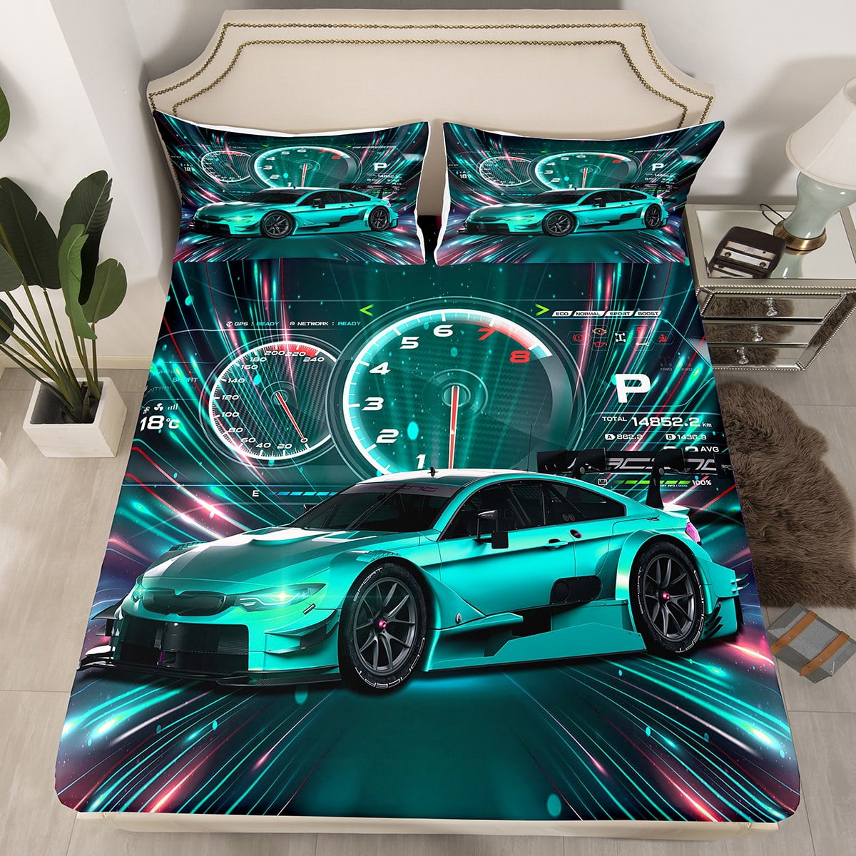 Sports Car Fitted Sheet Youth Teens Racing Car Sheets, 3D Sports Car ...