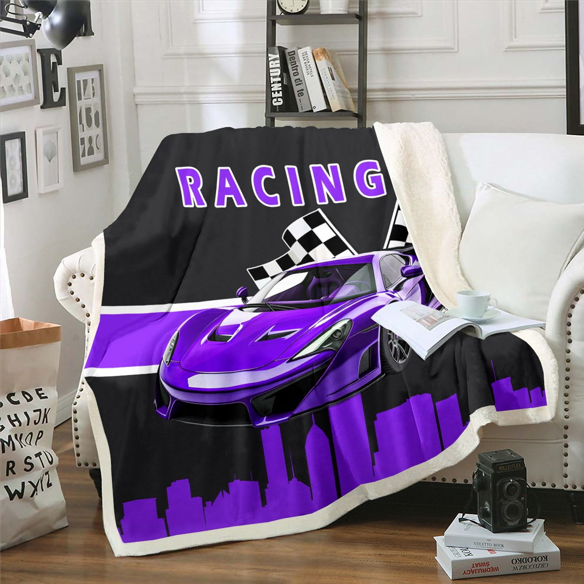 Sports Car Throw Blanket for Couch Speed Race Car Sherpa Blanket ...
