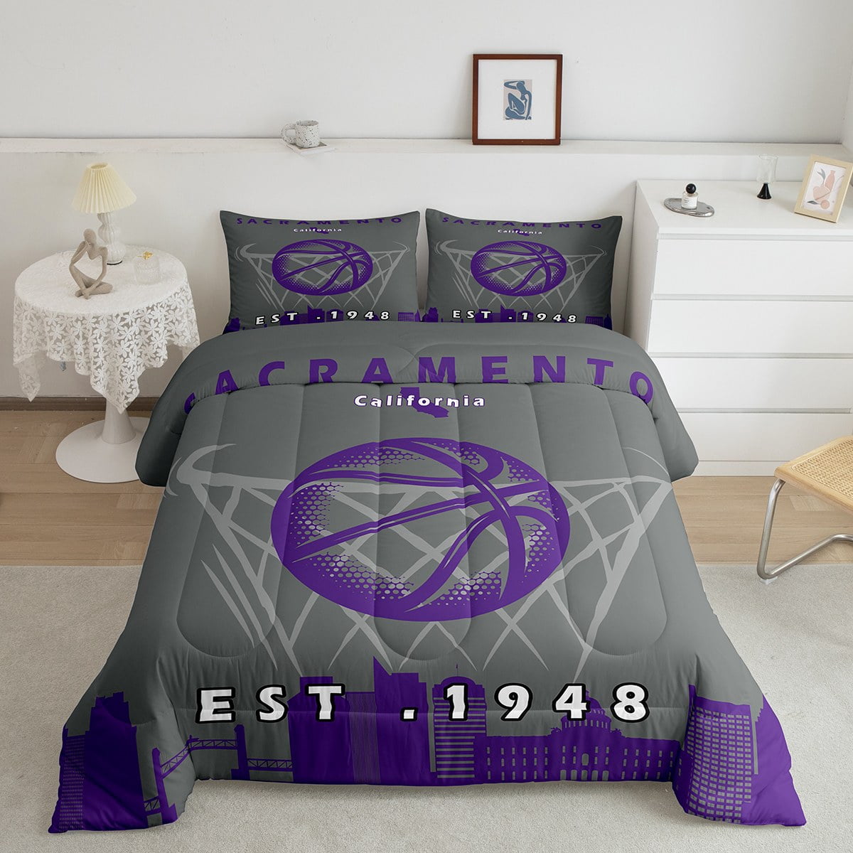 Sports Comforter Set King,Basketball Bedding Set for Team Gift, Quilt ...