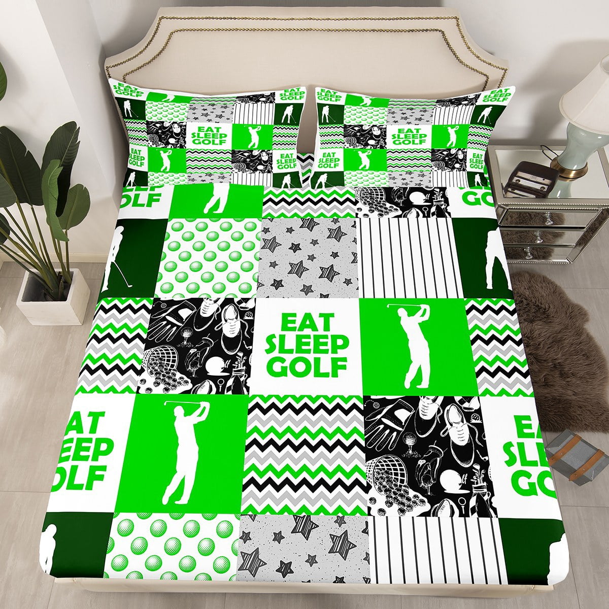 Erosebridal Sports Full Fitted Sheet Teen Golf Sheets, Black White Grey ...