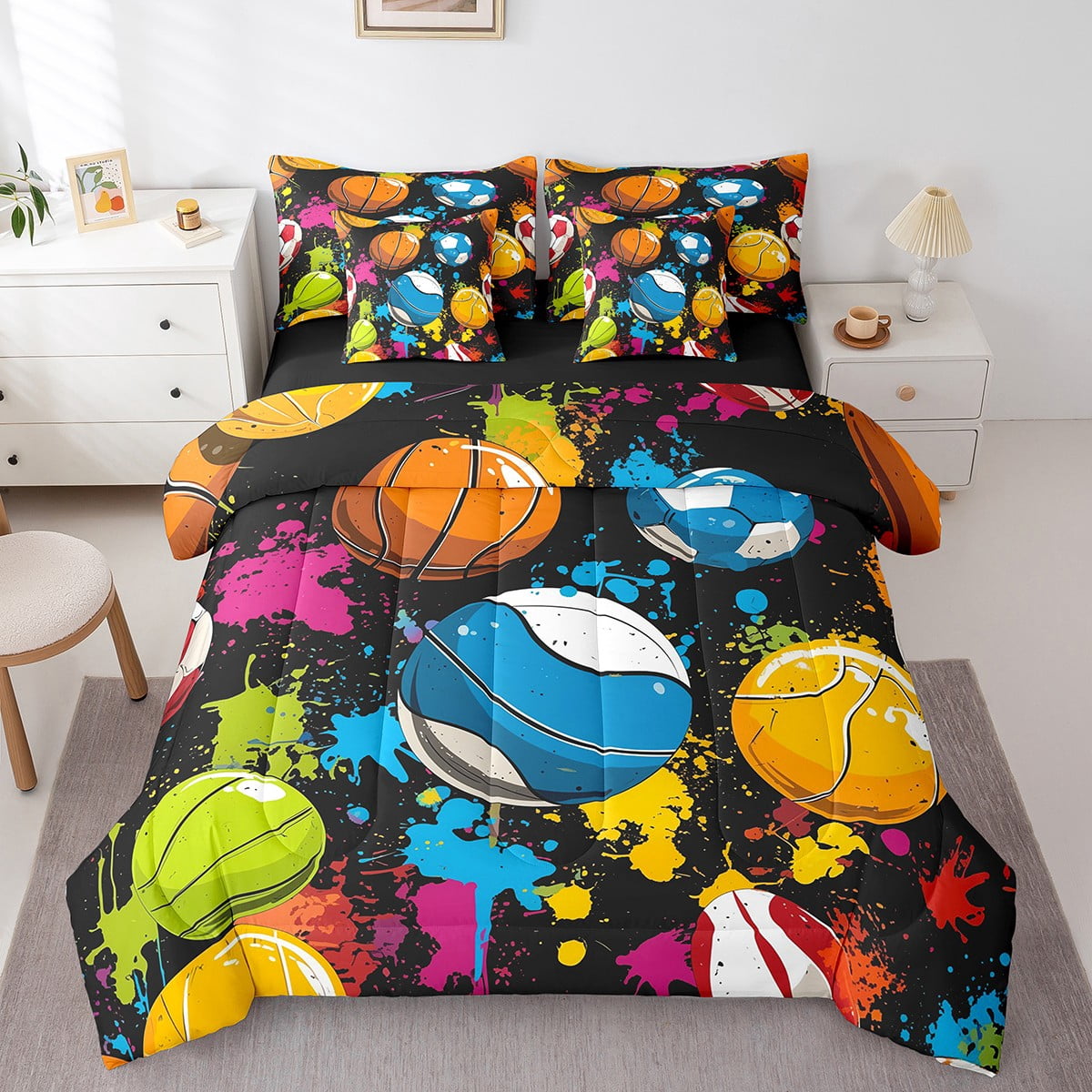 YST Kids Sports Twin Bed In A Bag 7 Piece Basketball Baseball Comforter ...