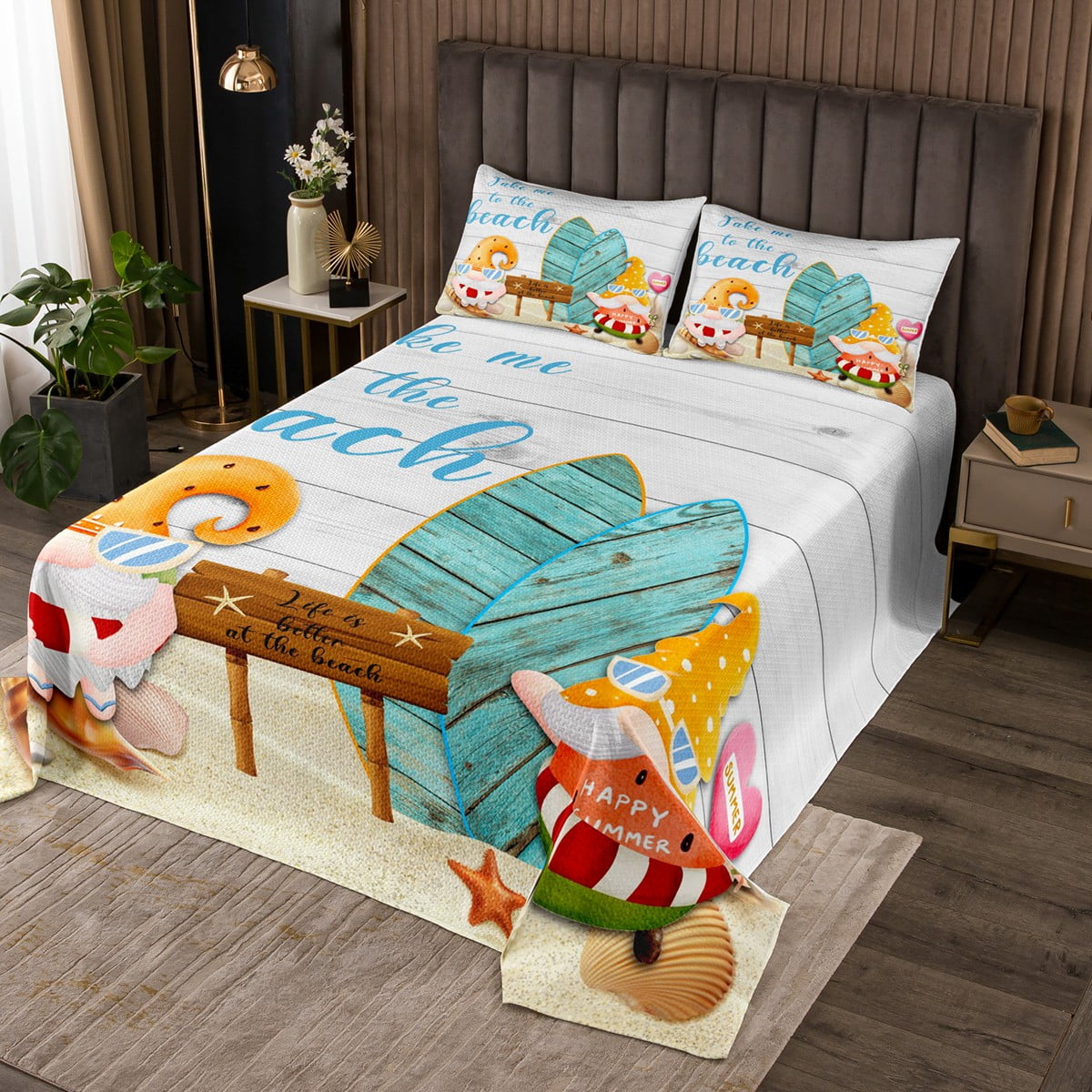 Erosebridal Summer Beach Twin Bedspread Set Cute Gnome Quilt Set ...