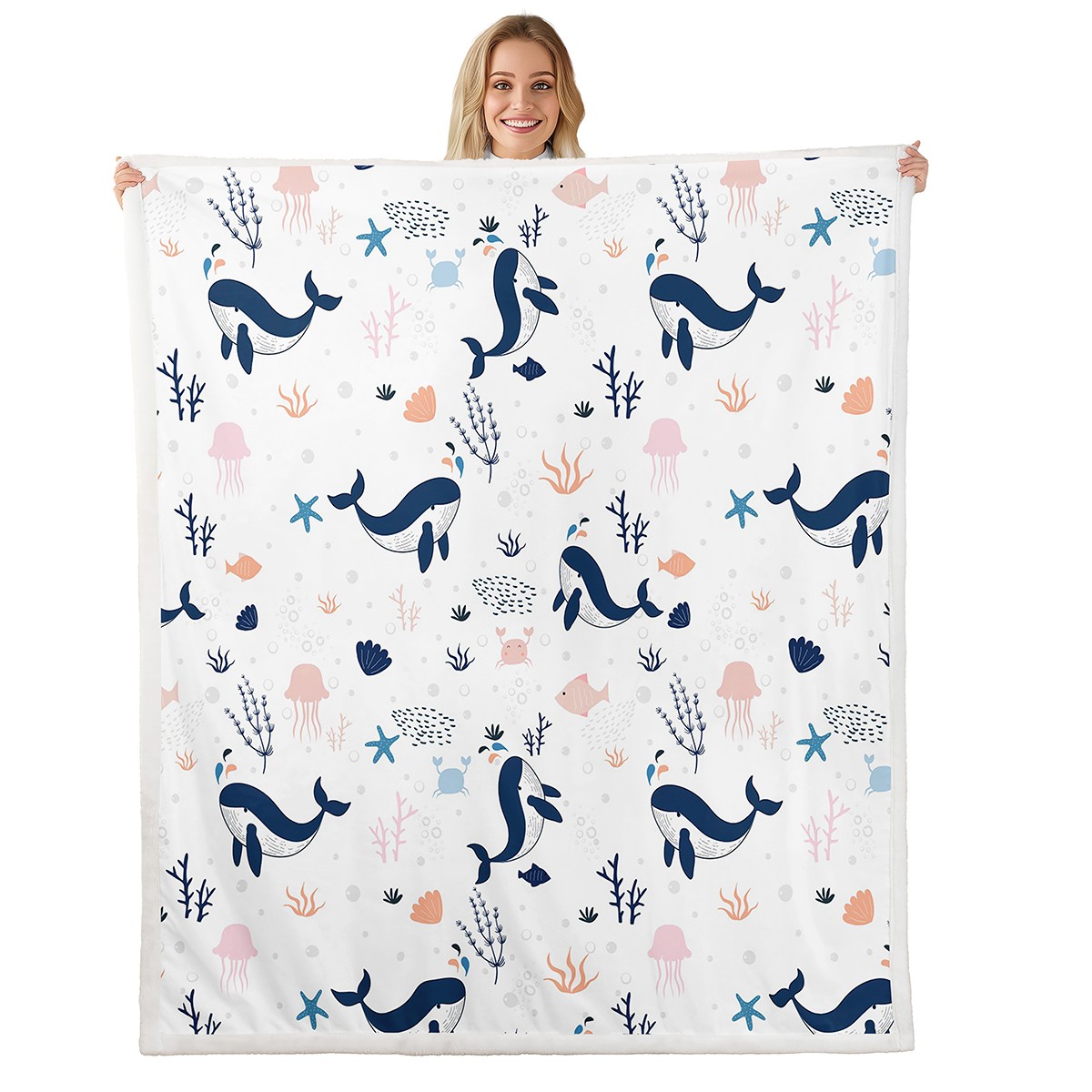 Throw Size Throw Blanket Teens, Kawaii Whales Blanket Cartoon Ocean ...