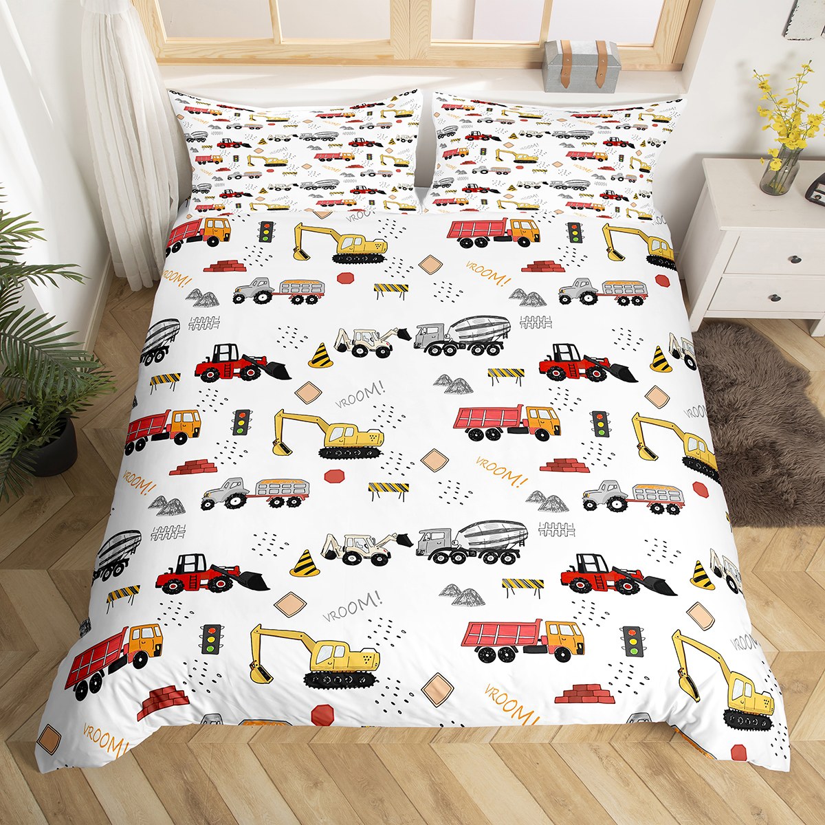 YST Kids Tractor Comforter Cover Red Grey Truck Bed Set for Kids ...
