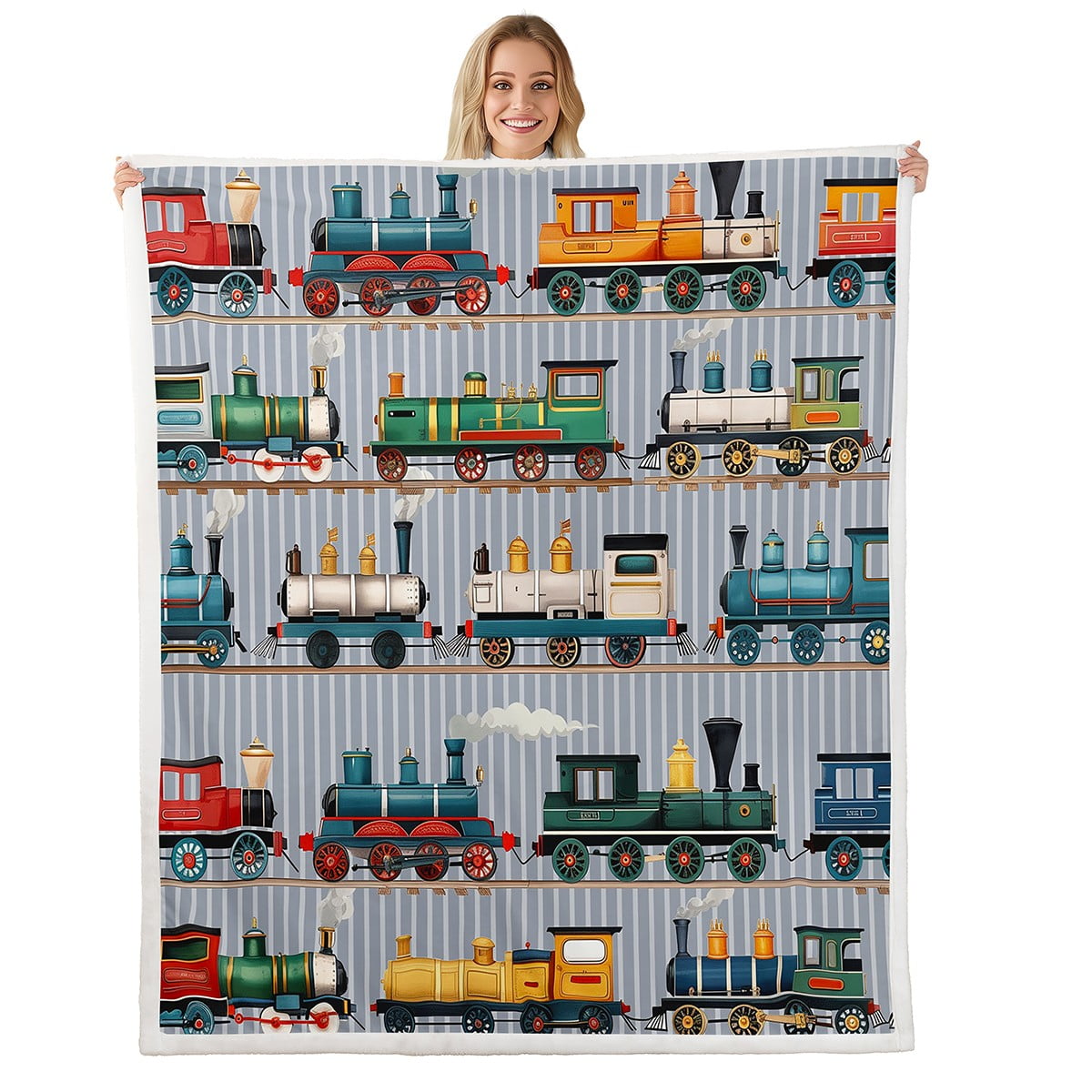 Train Fleece Blanket Twin Size Colorful Steam Engine Train Throw ...
