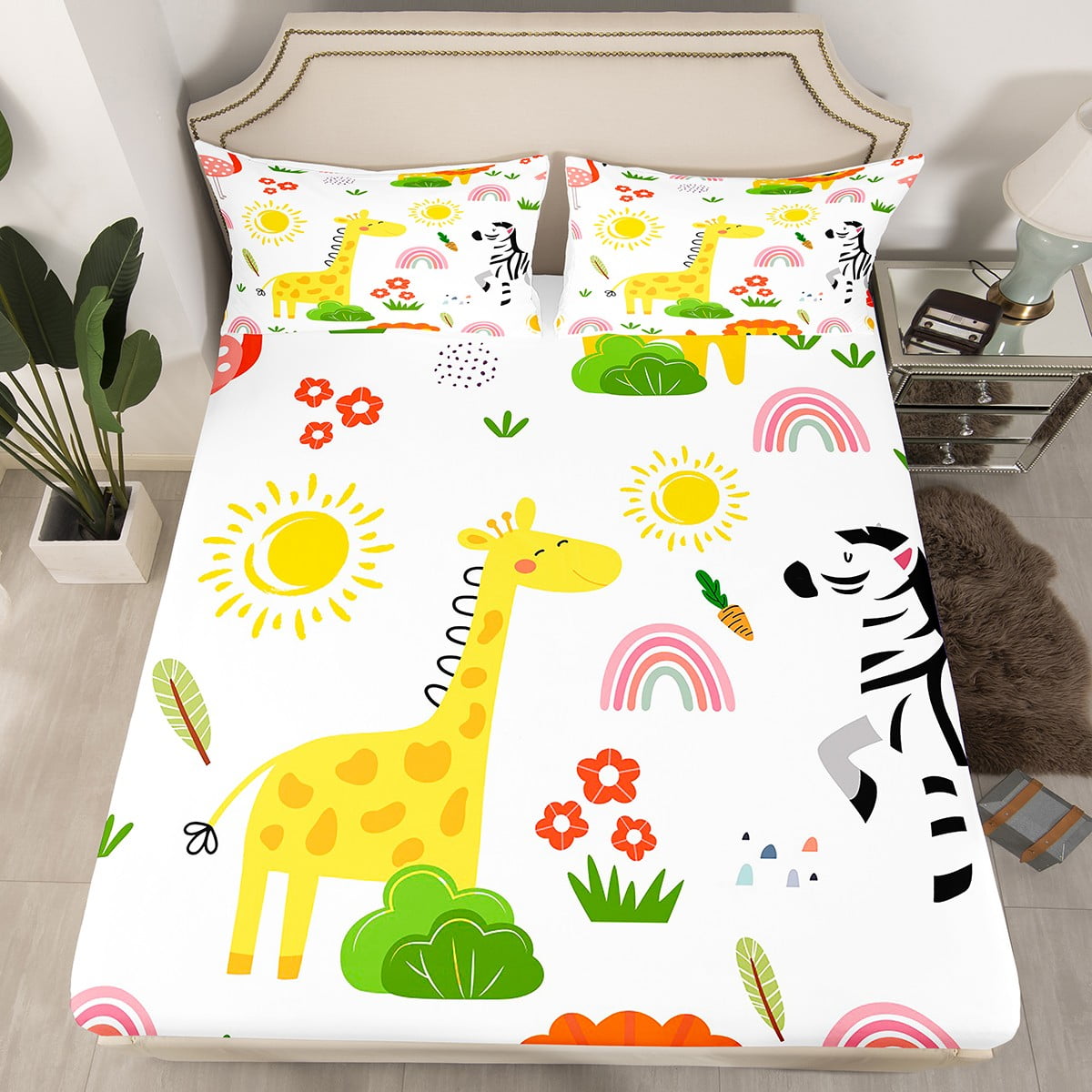 Erosebridal Tropical Animal Fitted Sheet Cute Lion Giraffe Zebra ...