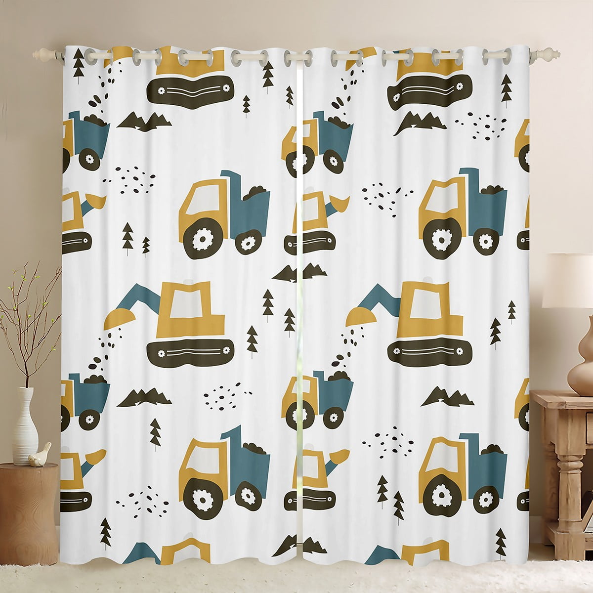 Truck Curtains & Drapes Construction Vehicle Curtains, Yellow Tractor ...