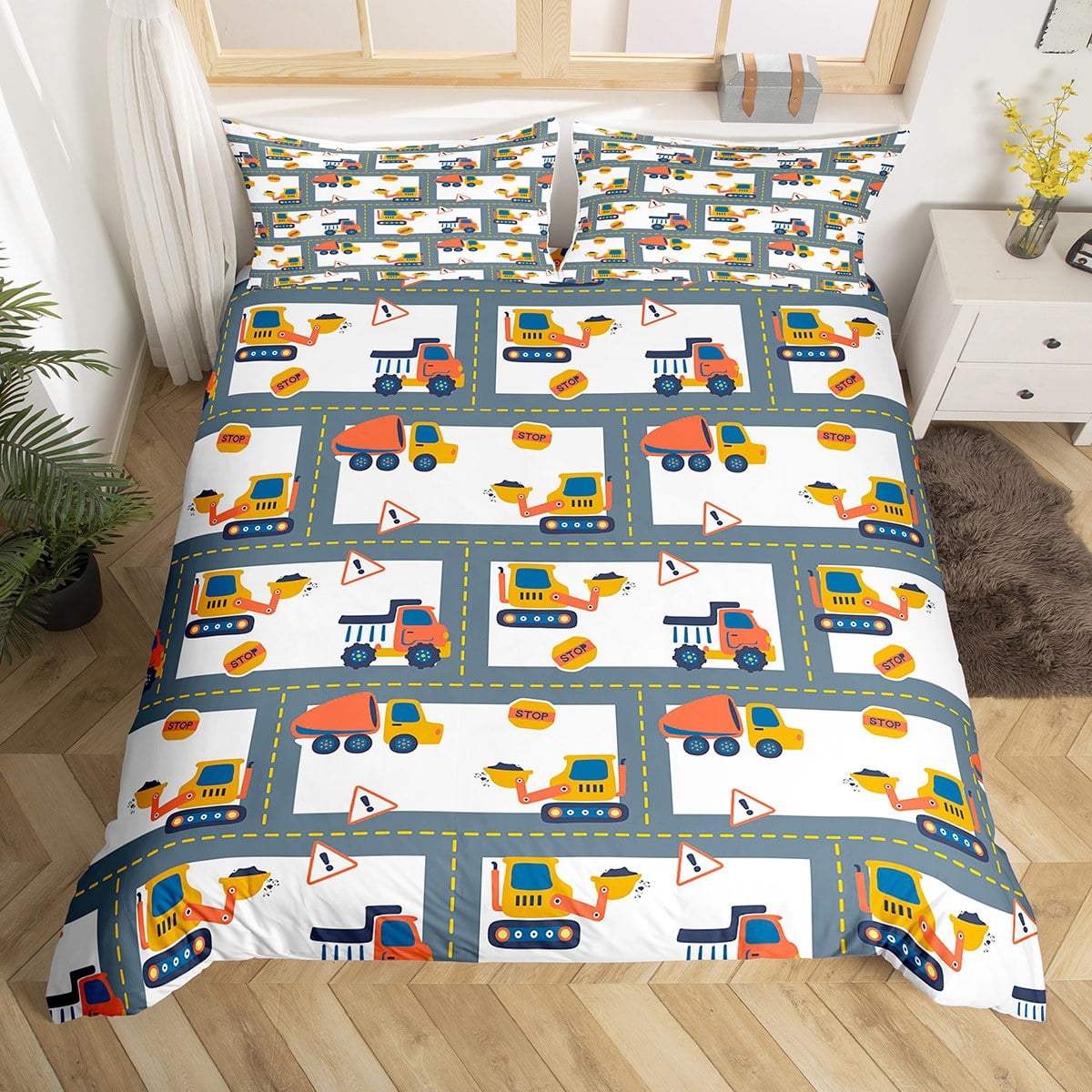 YST Kids Truck Duvet Cover Full for Boys Constructions Vehicles Bedding ...
