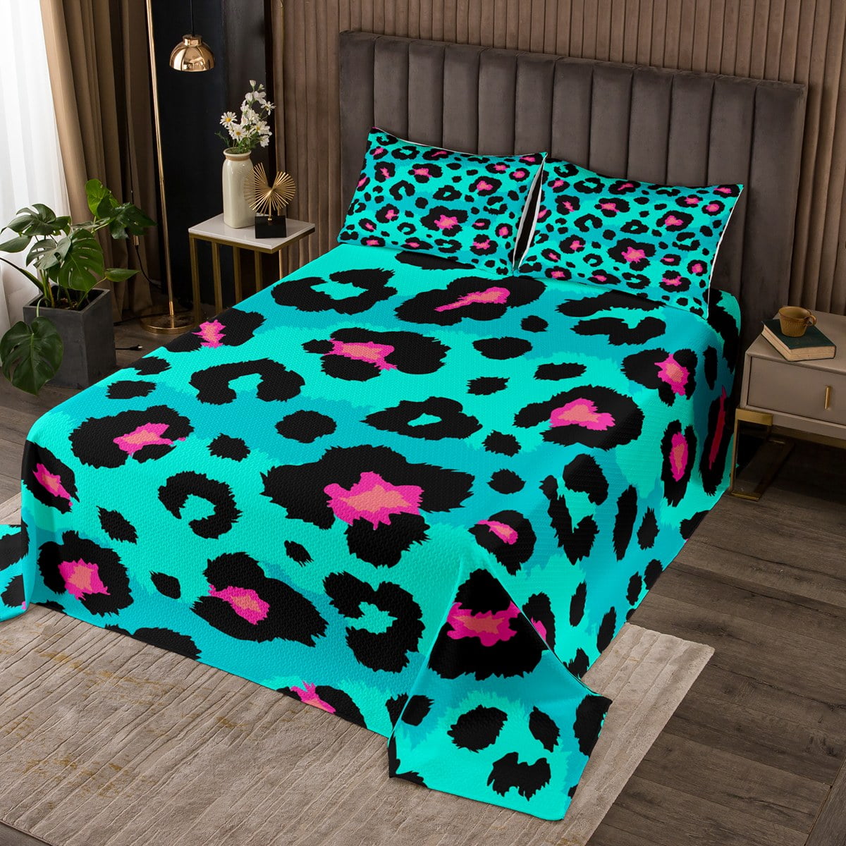 Erosebridal Turqoise Cheetah Print Bedspread King Size Black Pink ...