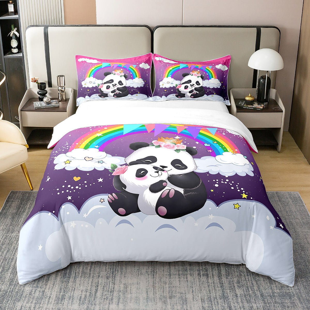 YST Kids Twin Size 100% Cotton Duvet Cover,Lovely Panda Mom Kid Bedding ...